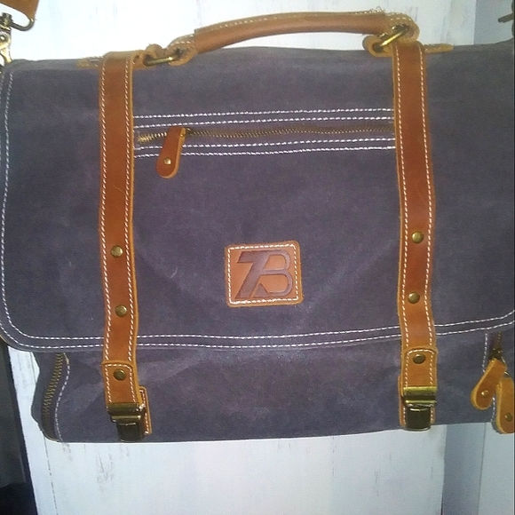 7B | Bags | 7b Canvas Leather Laptop Bag | Poshmark